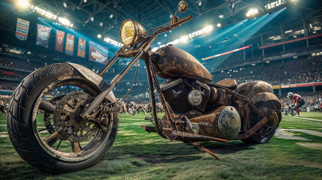 Printable Picture of a Rusty Chopper Motorcycle in the Middle of an ...