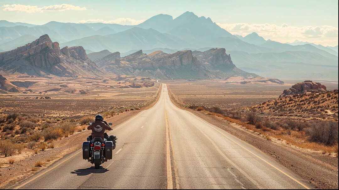 Printable Painting of a Motorcyclist Driving His Motorcycle on a Road ...