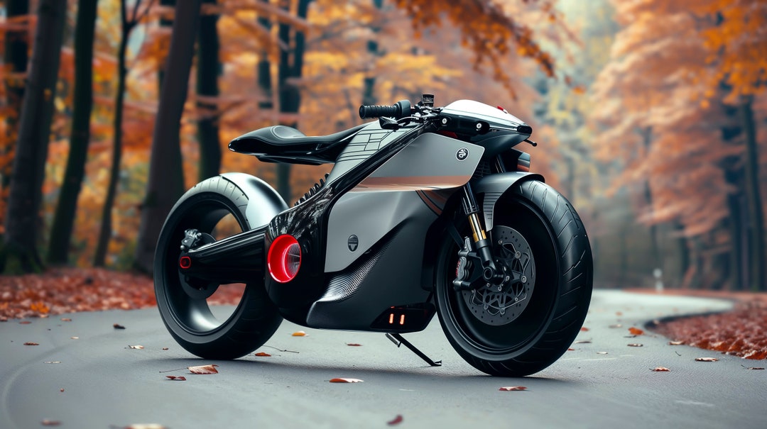 Printable Picture of a Futuristic Blue and Silver Motorcycle With an ...