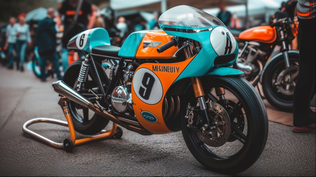 Printable Picture of a Parked Racing Motorcycle Supported by a Bench ...