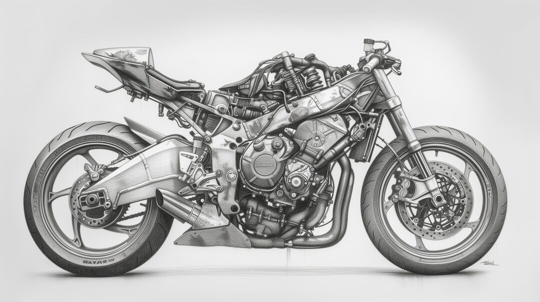 Printable Picture of Charcoal Sketch in Gray of a Sports Motorcycle ...