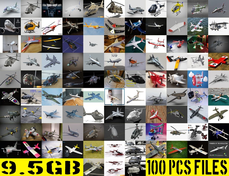 AVIATION Mega 3d Stl-obj Pack - 3d Helicopters and Planes - 100 Pcs ...