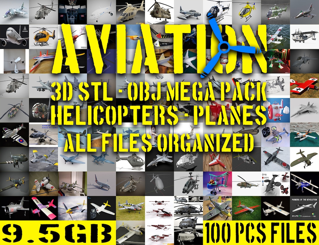 AVIATION Mega 3d Stl-obj Pack - 3d Helicopters and Planes - 100 Pcs ...