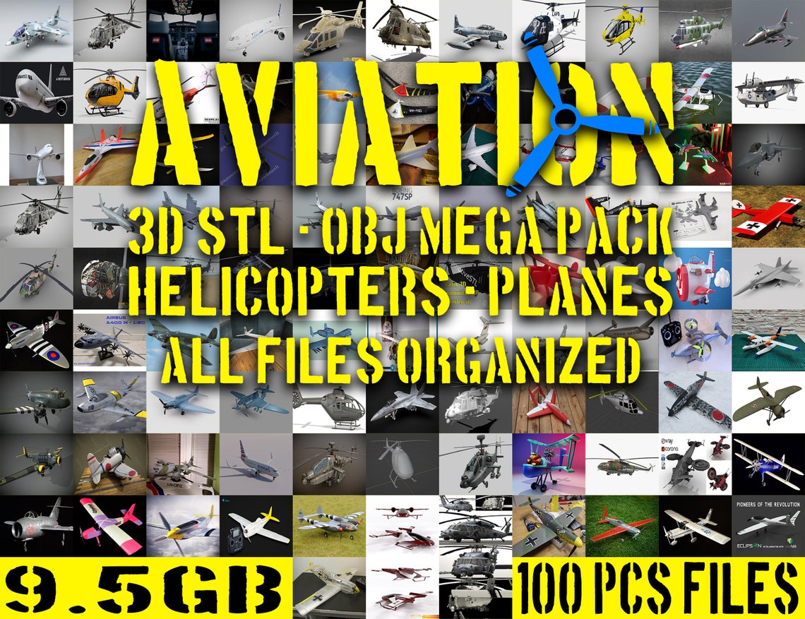 AVIATION Mega 3d Stl-obj Pack - 3d Helicopters and Planes - 100 Pcs ...