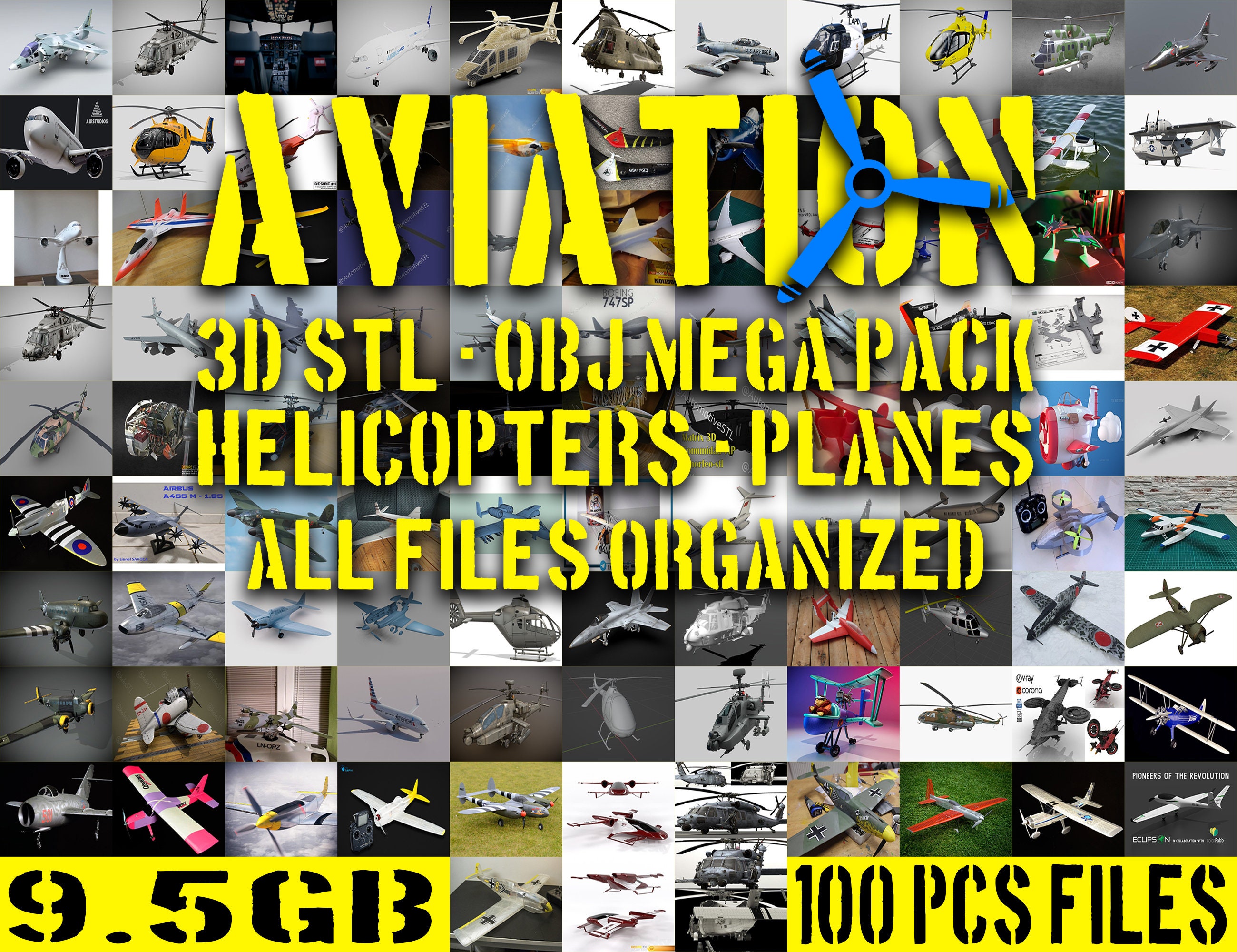 AVIATION Mega 3d Stl-obj Pack - 3d Helicopters and Planes - 100 Pcs ...