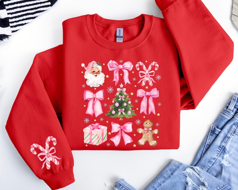 Girls Christmas Pink Bow Candy Sweatshirt ,girls Christmas Sweatshirt ...
