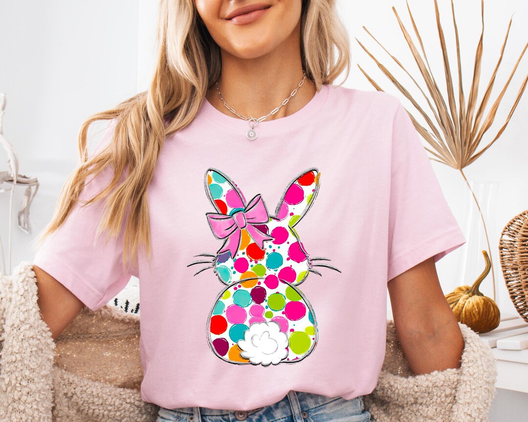 Colorful Bunny Easter T-shirt,coquette Bow Easter Shirt,girls Easter ...