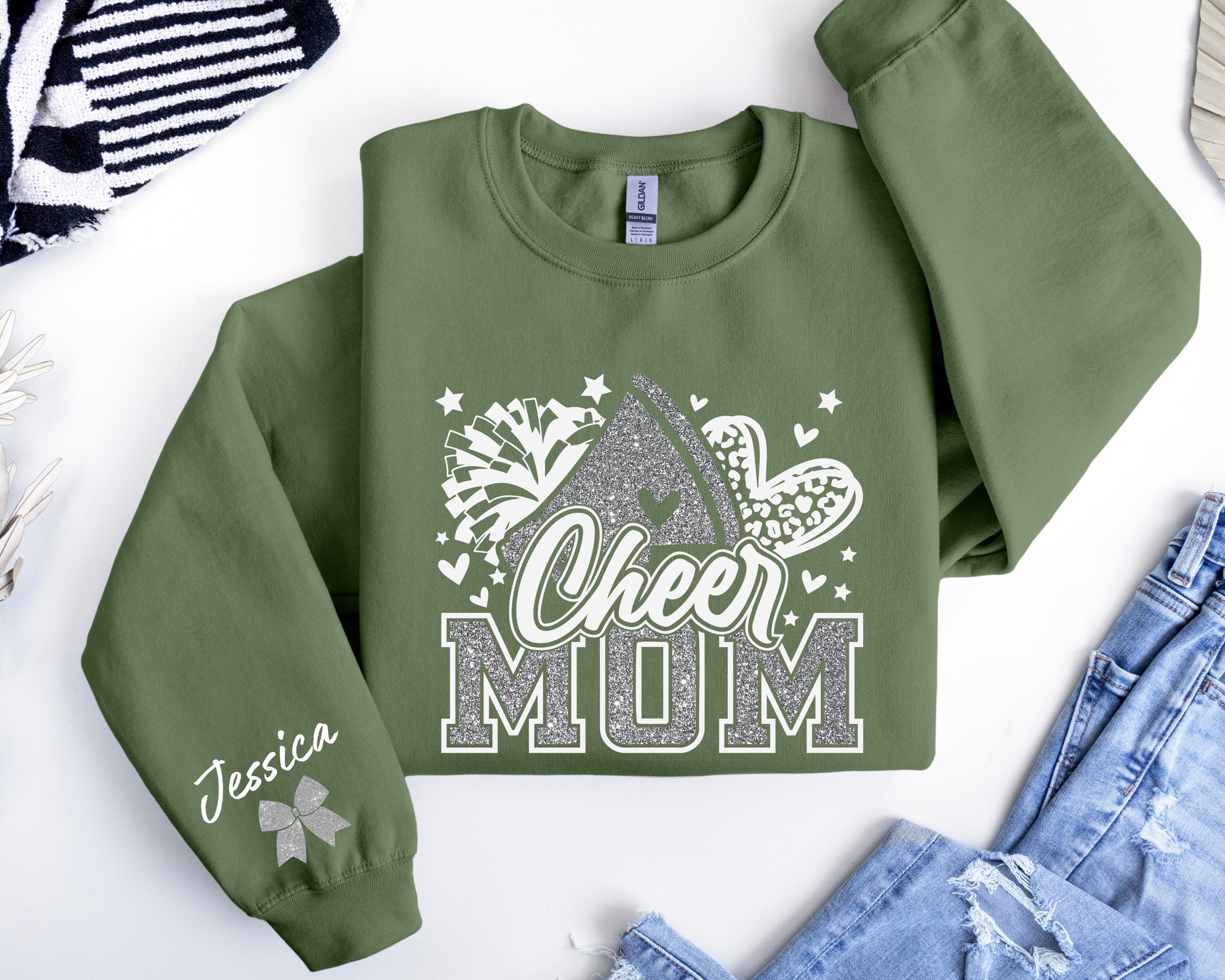 Cheer Mom Sweatshirt , Custom Cheer Mom Faux Glitter Sweatshirt, Cheer ...