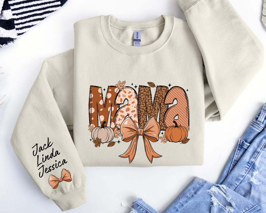 Mom Fall Sweatshirt,personalized Mama Fall Sweater With Kids Name, Mama ...
