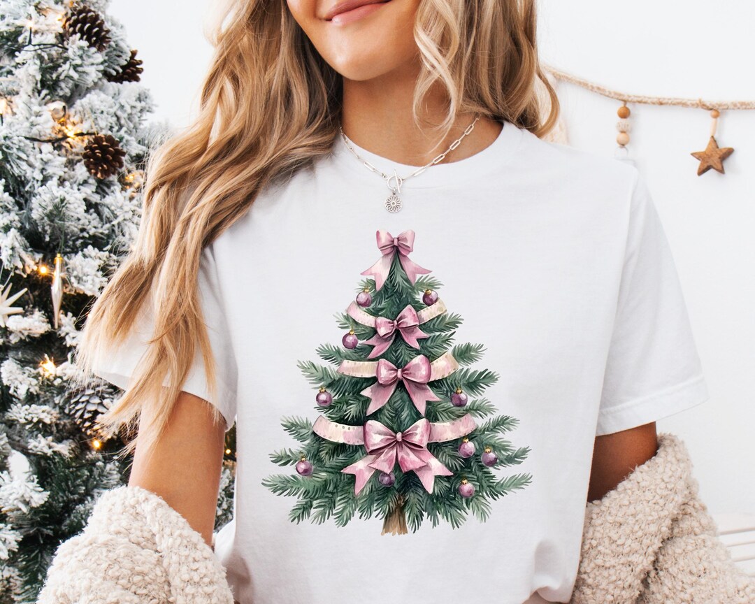 Coquette Watercolor Christmas Tree T-shirt,girls Christmas Tree Shirt ...