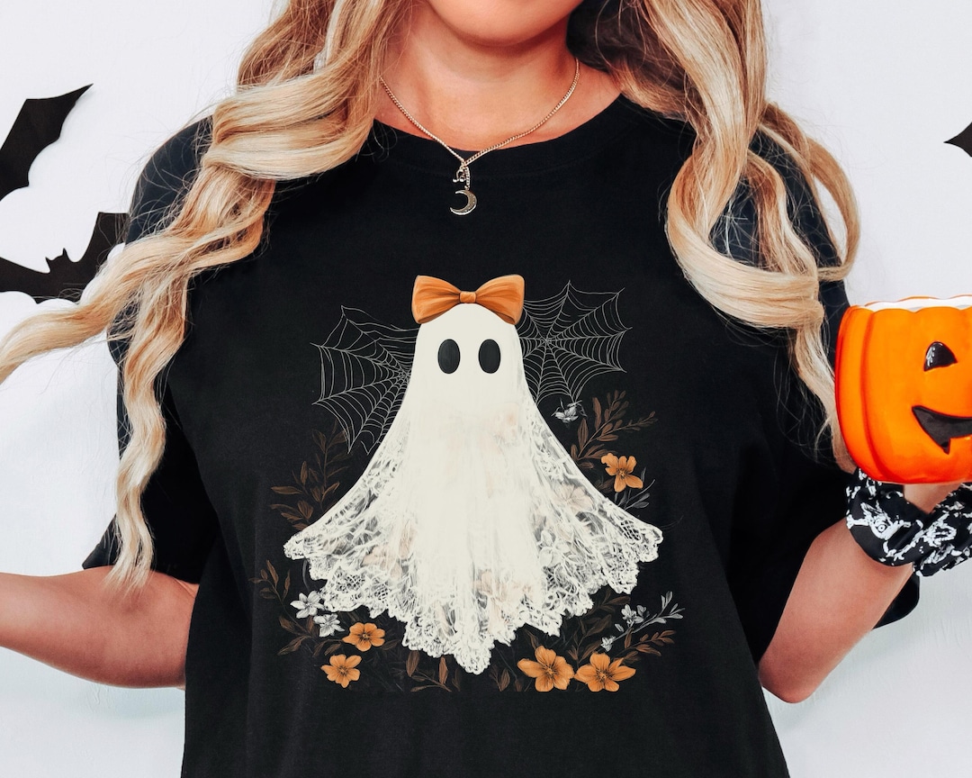 Lace Ghost T-shirt, Halloween Lace Ghost Shirt,vintage Halloween Shirt ...