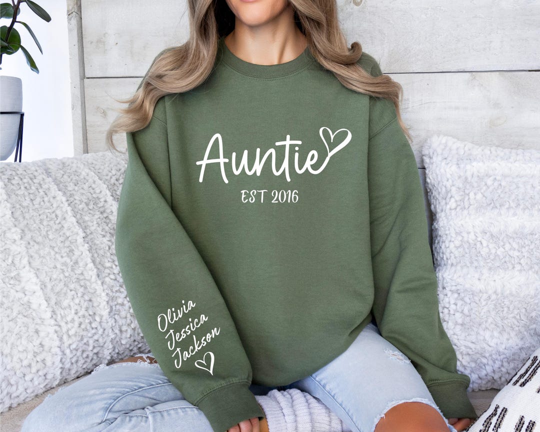 Custom Auntie Sweatshirt, Kids Names on Sleeve, Personalized Aunt Gift ...