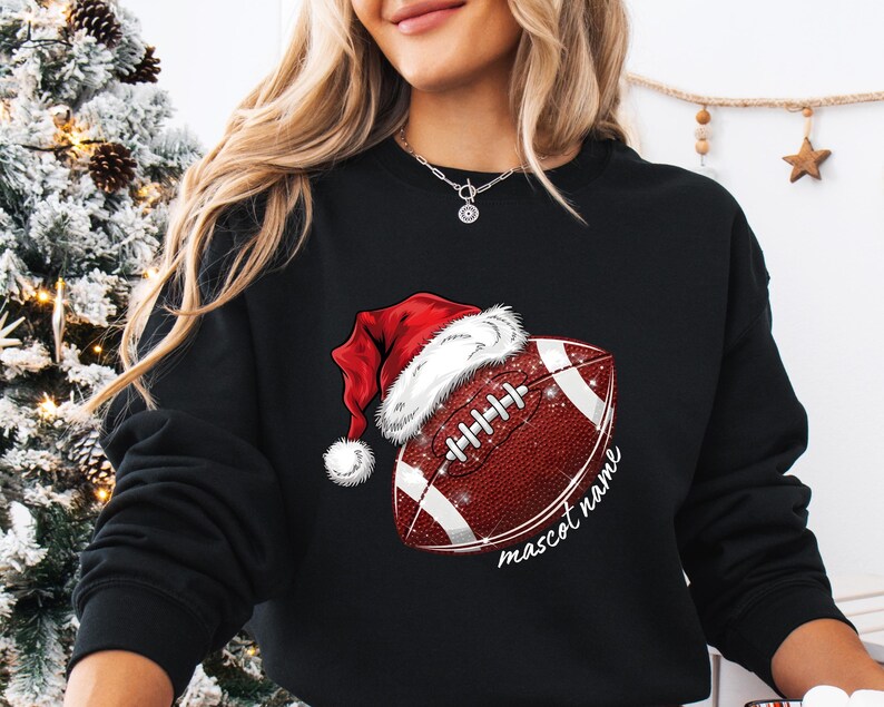 Christmas Football Sweatshirt, Custom Football Mascot Bow Sweatshirt ...