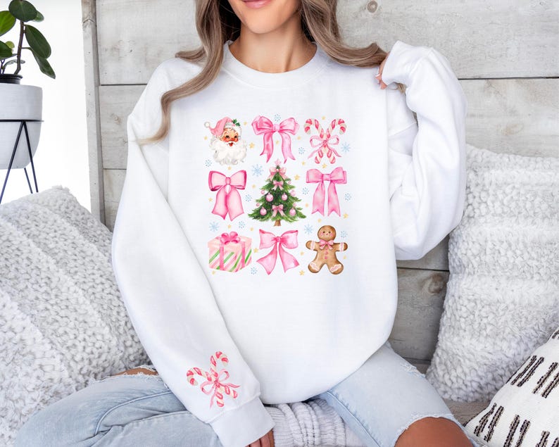 Girls Christmas Pink Bow Candy Sweatshirt ,girls Christmas Sweatshirt ...
