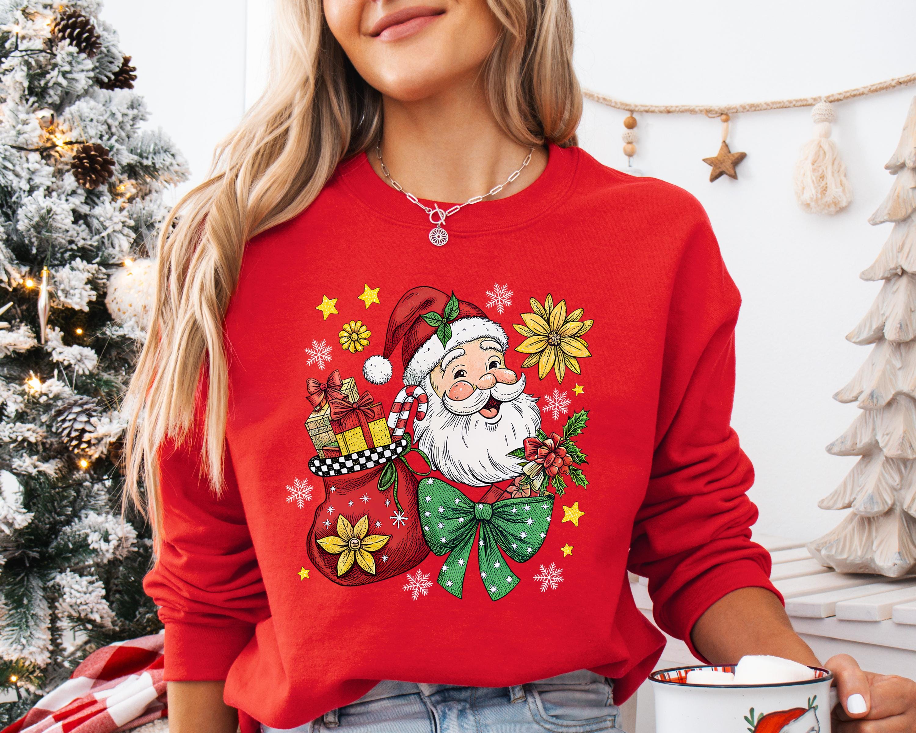 Retro Christmas Girls Sweatshirt, Girls Christmas Sweater, Santa Claus ...
