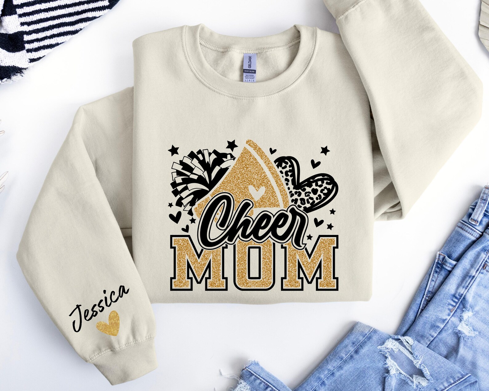 Cheer Mom Sweatshirt ,custom Cheer Mom Faux Glitter Sweatshirt, Cheer ...