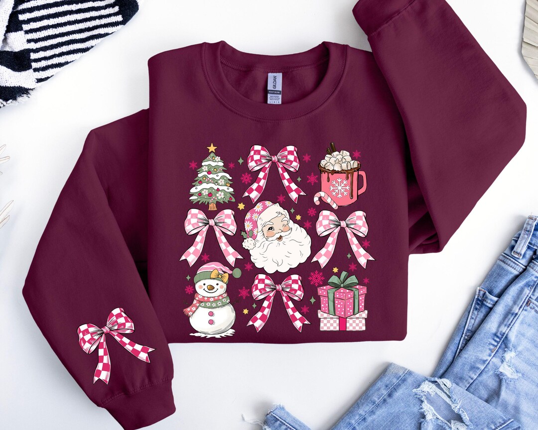 Girls Christmas Pink Bow Candy Sweatshirt ,girls Christmas Sweatshirt ...