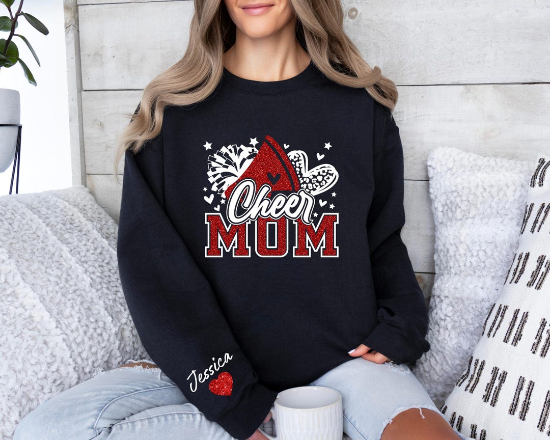 Cheer Mom Sweatshirt,custom Cheer Mom Faux Glitter Sweater,cheer Mom ...
