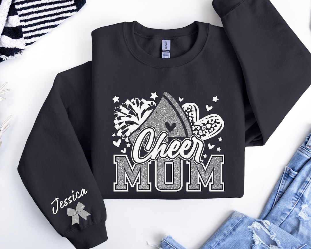 Cheer Mom Sweatshirt , Custom Cheer Mom Faux Glitter Sweatshirt, Cheer ...