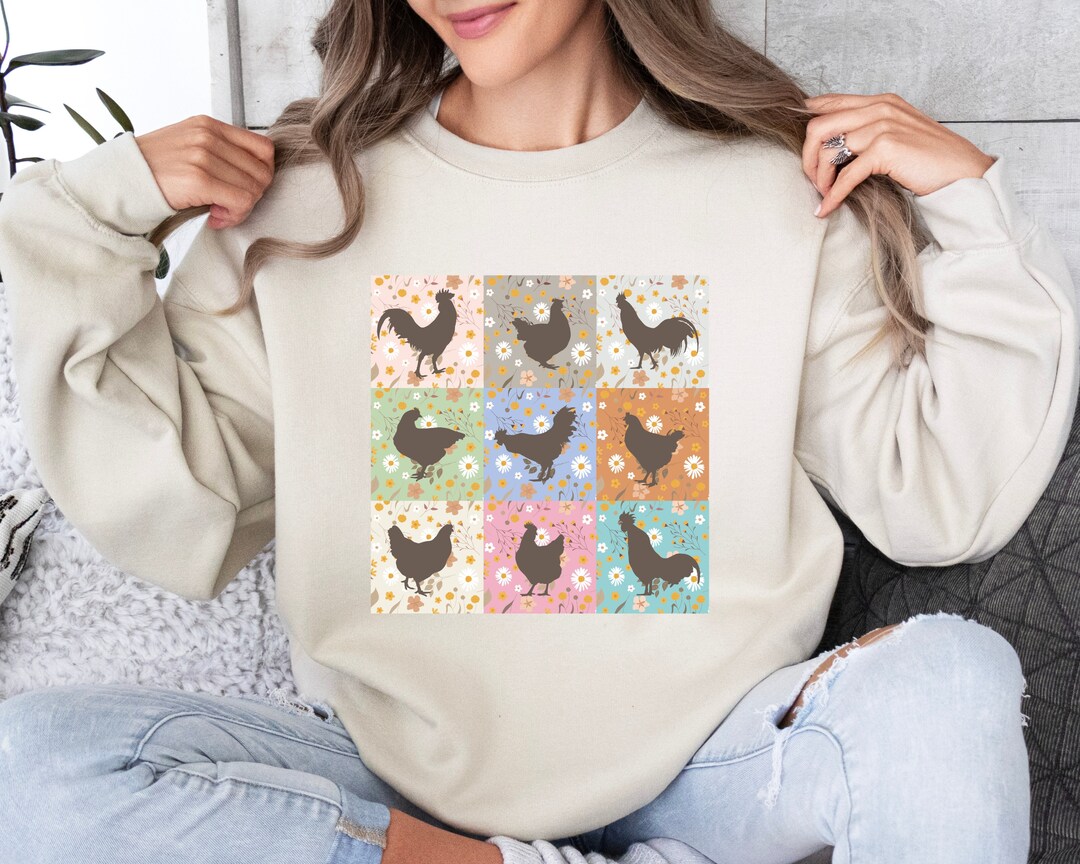 Boho Chickens Sweatshirt, Farmhouse Floral Backyard Chicken Tee ...