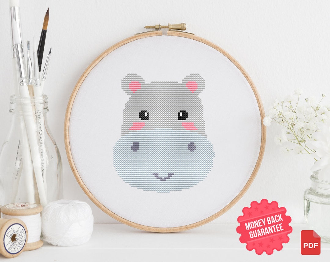 Hippo Cross Stitch Pattern Mini Animals Cross Stitch Nursery Cross ...