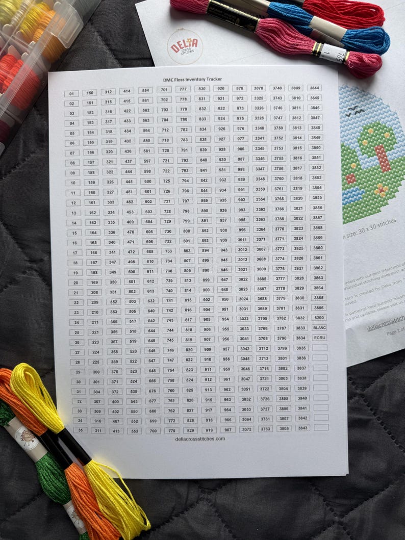 DMC Floss Inventory Tracker – Black & White | Printable DMC Thread ...