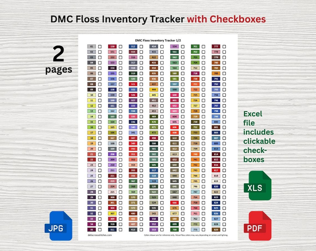 DMC Floss Inventory Tracker With Checkboxes – 2 Pages | Printable DMC ...