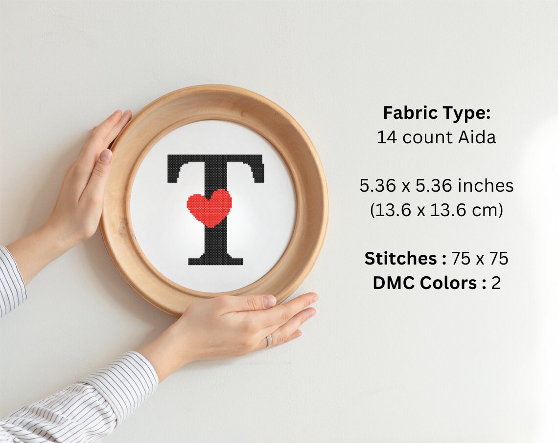Love Letter T Cross Stitch Pattern: Heart Alphabet (PDF Download) - Etsy