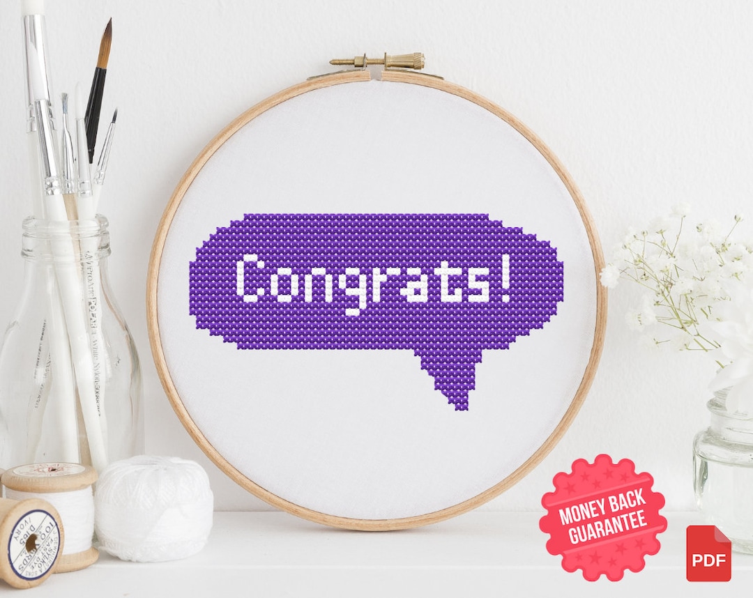 Congrats Speech Bubble Cross Stitch Pattern - Easy DIY Embroidery - Fun ...