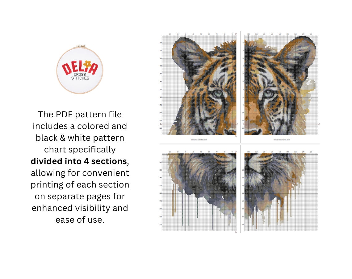 Safari Tiger Cross Stitch Pattern Exotic Animal Embroidery Chart Tiger ...