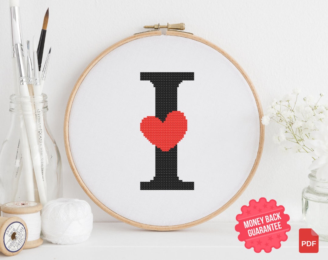 Love Letter I Cross Stitch Pattern: Heart Alphabet (PDF Download) - Etsy