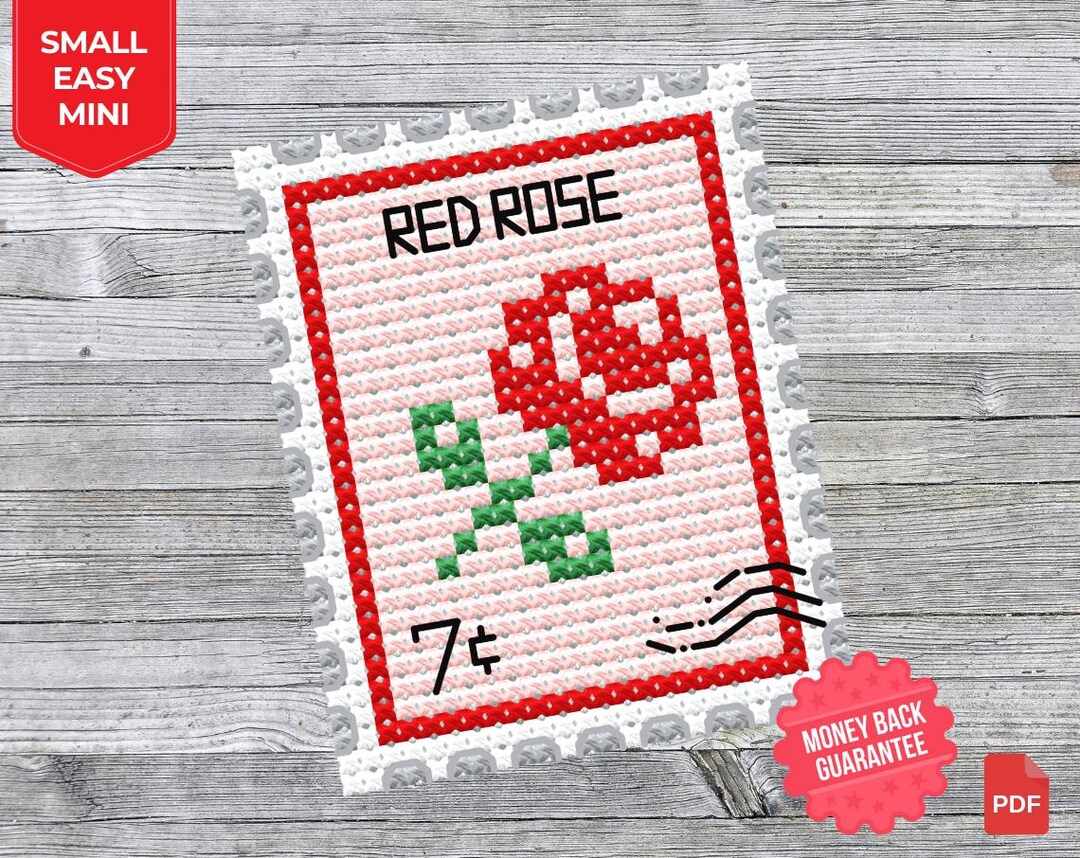 Red Rose Stamp Cross Stitch Pattern: Miniature Vintage Design (PDF) - Etsy