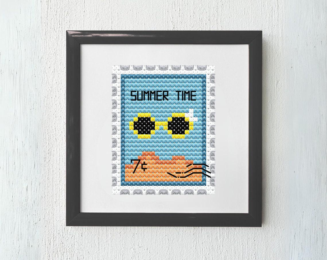 Summer Postage Stamp Cross Stitch Pattern - Instant Download PDF Mini ...