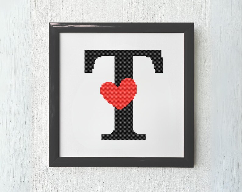 Love Letter T Cross Stitch Pattern: Heart Alphabet (PDF Download) - Etsy