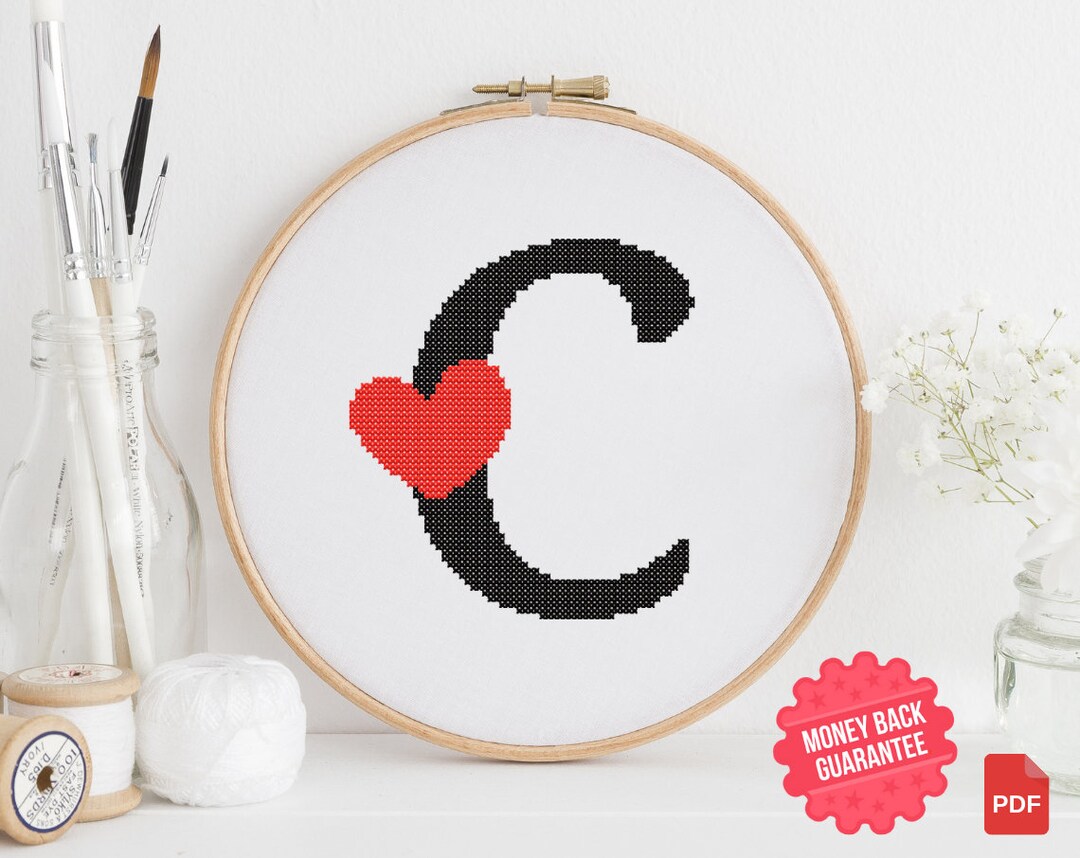 Love Letter C Cross Stitch Pattern: Alphabet Hoop Art (PDF Download) - Etsy