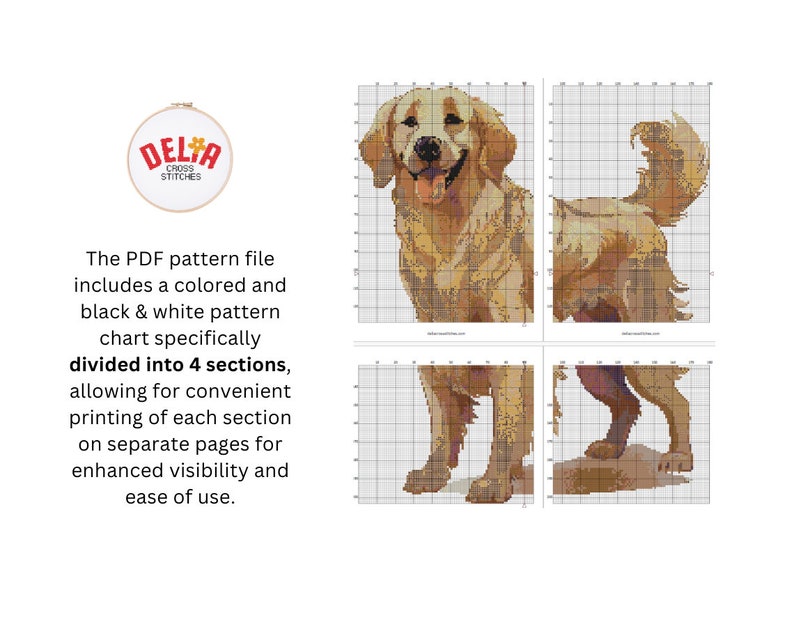 Golden Retriever Cross Stitch Pattern, Dog Embroidery Design PDF, DIY ...