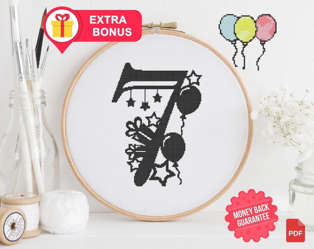 Birthday Number 7 Cross Stitch Pattern - Create DIY Birthday Gifts and ...