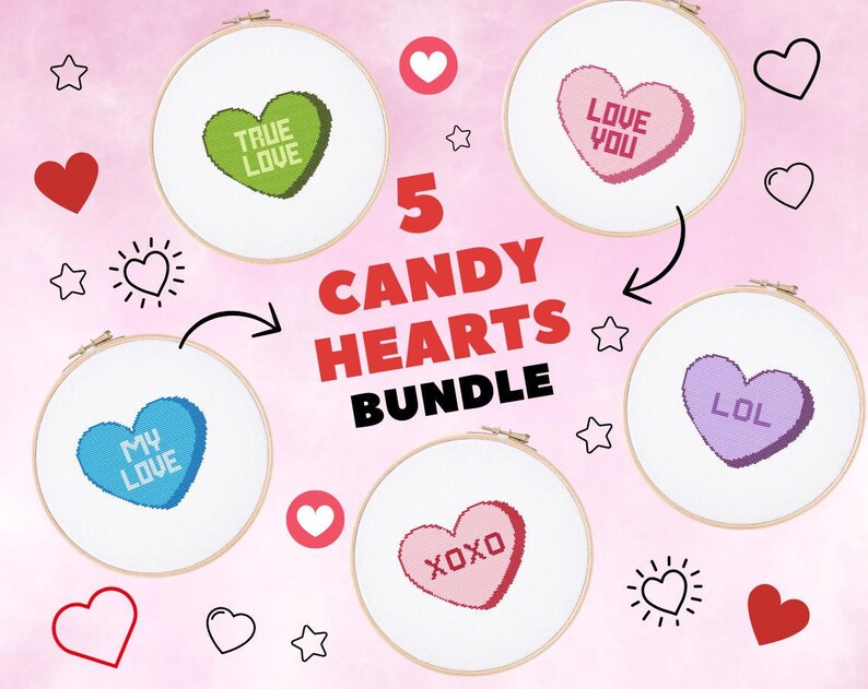 Candy Hearts Cross Stitch Pattern Bundle: Romantic Love (PDF Pattern ...