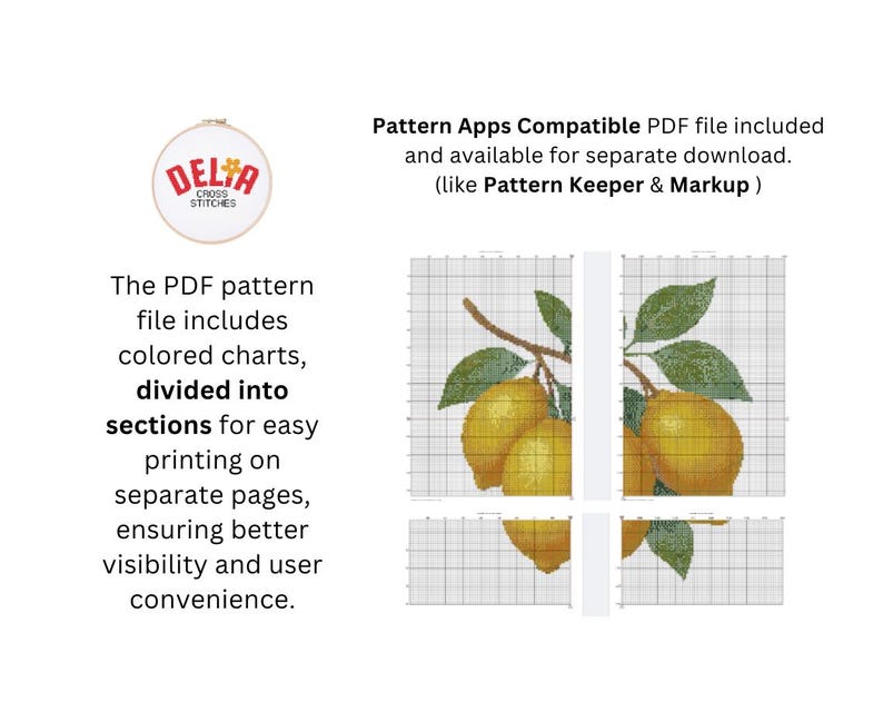 Lemons on Branch Cross Stitch Pattern | Fruit Embroidery (PDF) - Etsy