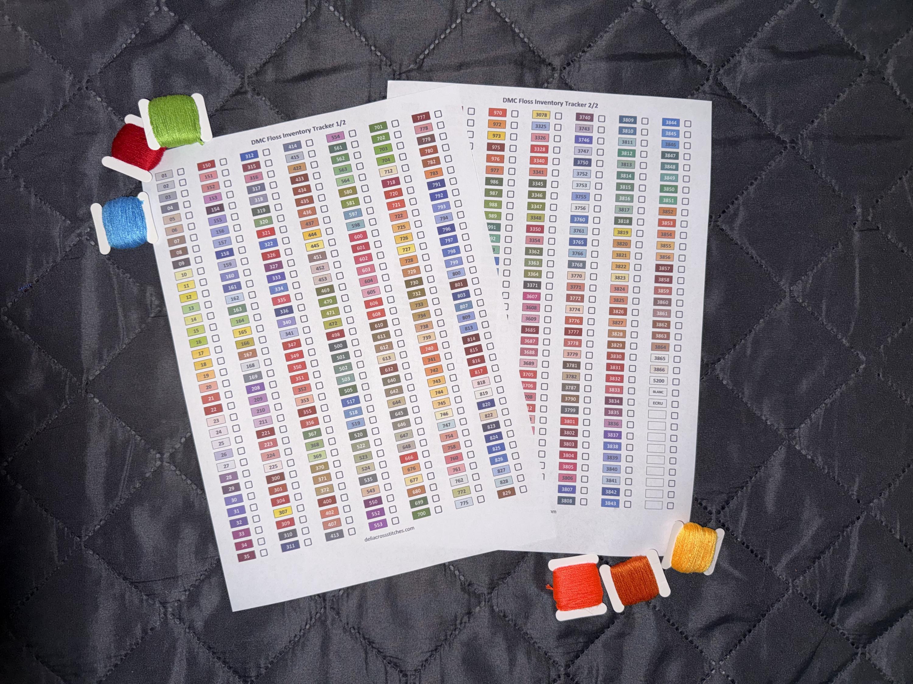 DMC Floss Inventory Tracker With Checkboxes – 2 Pages | Printable DMC ...