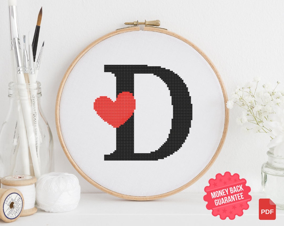 Love Letter D Cross Stitch Pattern: Alphabet Hoop Art (PDF Download) - Etsy