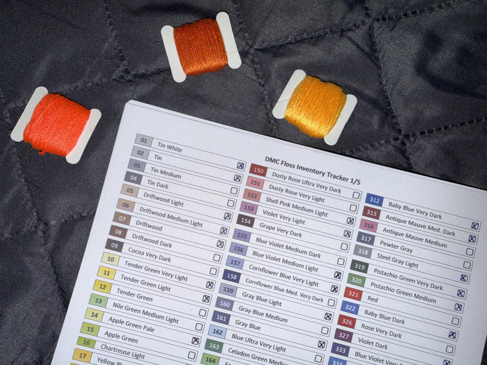 DMC Floss Inventory Tracker With Color Names 5 Page Printable Checklist ...