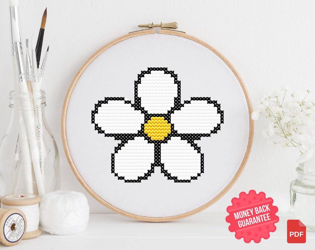 Daisy Cross Stitch Pattern, Minimal Flower PDF, Modern Floral Cross ...