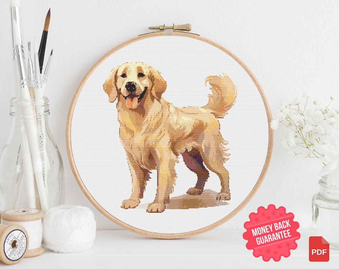 Golden Retriever Cross Stitch Pattern, Dog Embroidery Design PDF, DIY ...