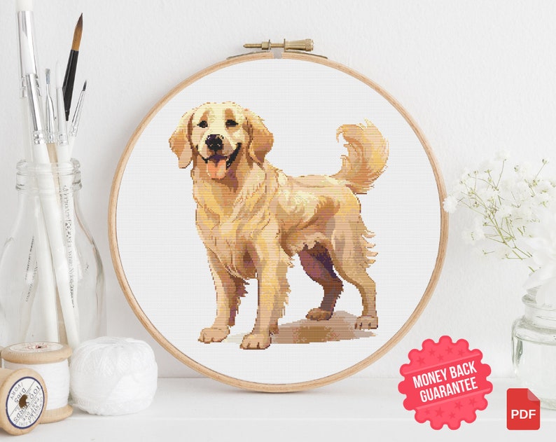 Golden Retriever Cross Stitch Pattern, Dog Embroidery Design PDF, DIY ...