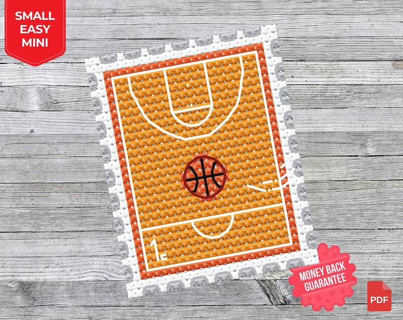 Basketball Postage Stamp Cross Stitch Pattern: Mini DMC Chart (instant ...