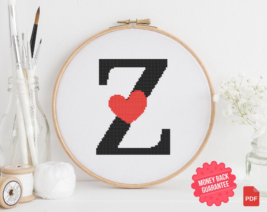 Love Letter Z Cross Stitch Pattern: Alphabet Hoop Art (PDF Download) - Etsy