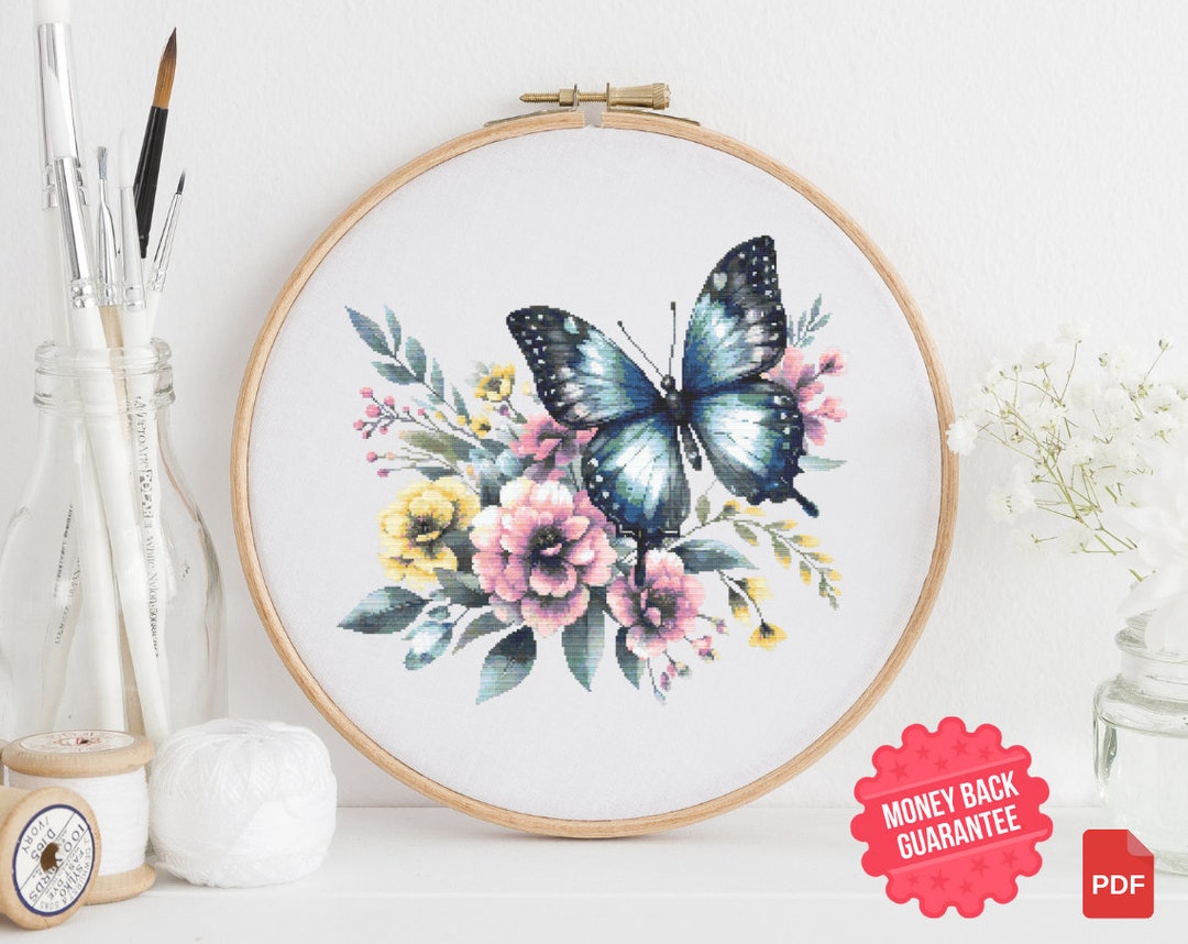 Floral Butterfly Cross Stitch Pattern Butterfly Counted Cross Stitch ...