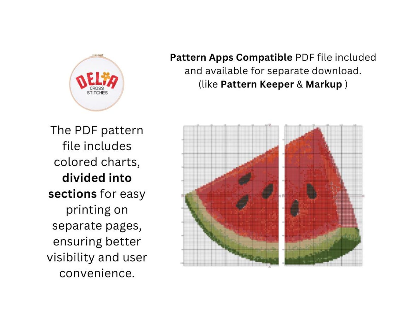 Watermelon Cross Stitch Pattern PDF - Fun Fruit Embroidery Chart ...