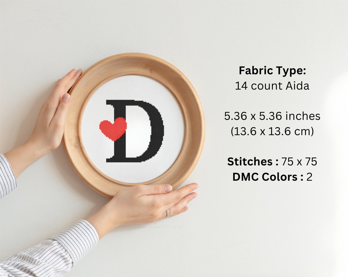 Love Letter D Cross Stitch Pattern: Alphabet Hoop Art (PDF Download) - Etsy